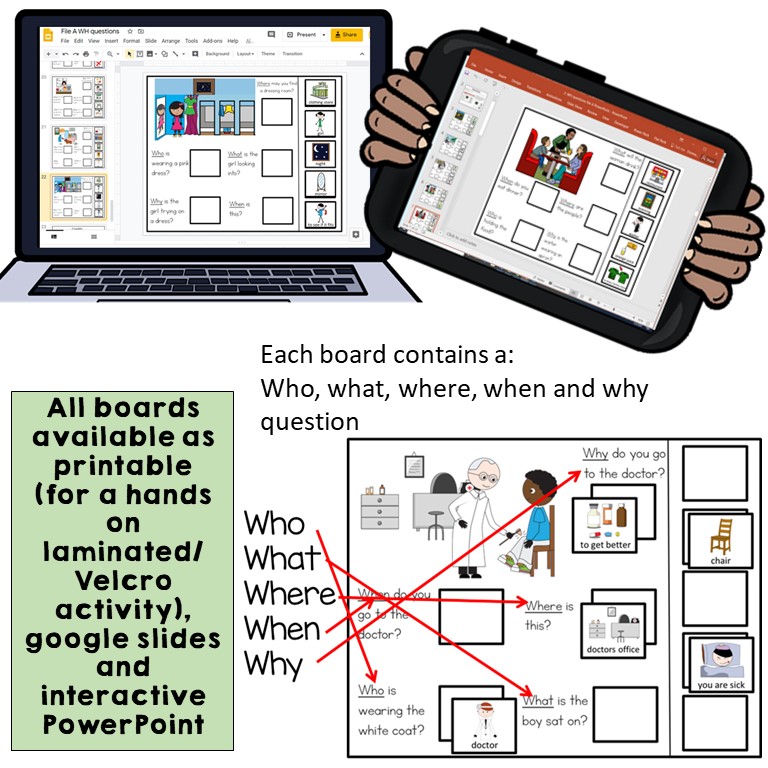 Interactive adapted WH Question activities for File Folders and digital ...