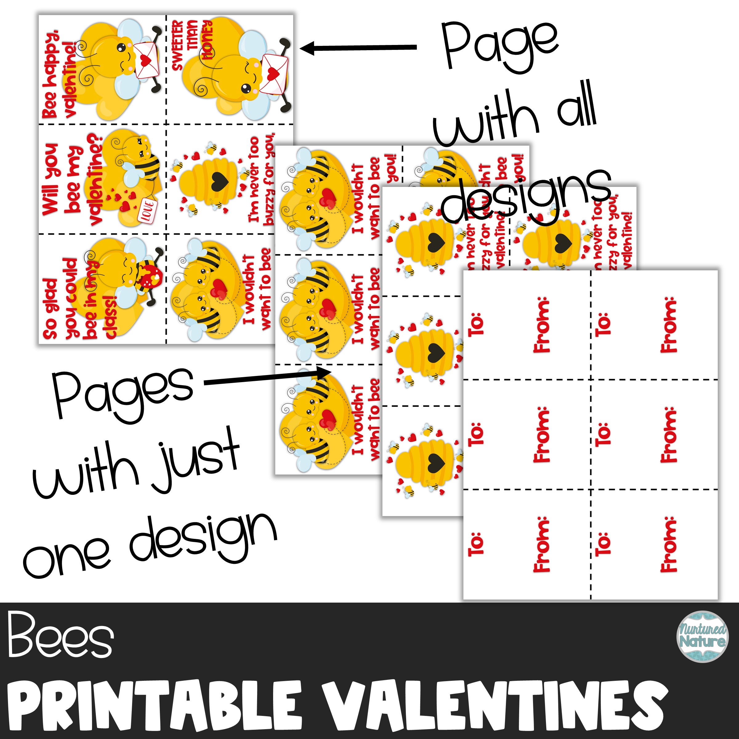 Bees Printable Valentine’s Day Cards for Students Class Exchange | Made ...