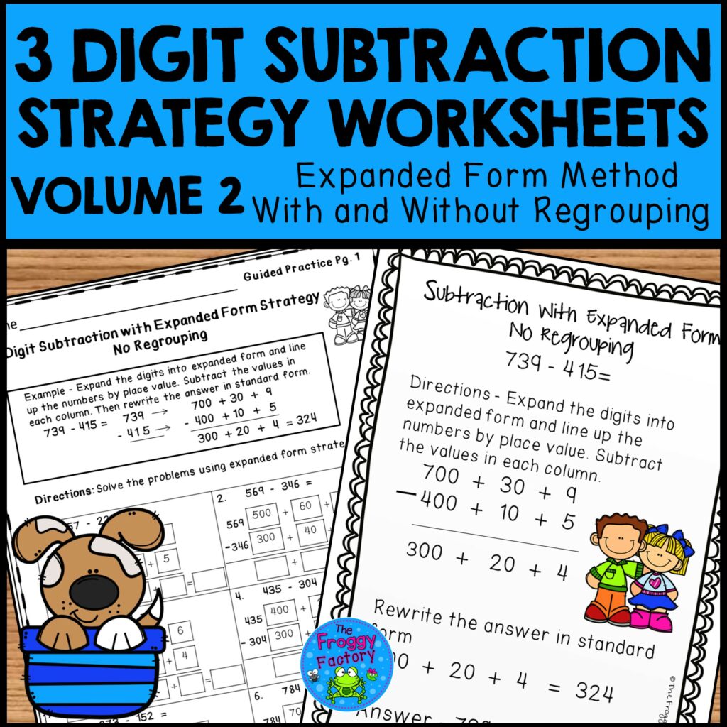 3 Digit Subtraction Expanded Form Subtraction Strategy Worksheets 