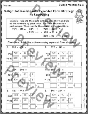 3 Digit Subtraction Expanded Form | Subtraction Strategy Worksheets ...