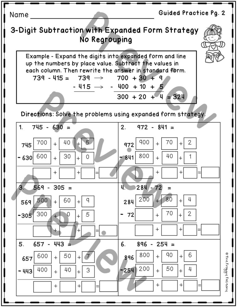 3 Digit Subtraction Expanded Form | Subtraction Strategy Worksheets ...