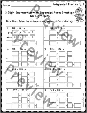 3 Digit Subtraction Expanded Form | Subtraction Strategy Worksheets ...