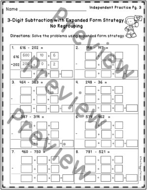 3 Digit Subtraction Expanded Form | Subtraction Strategy Worksheets ...