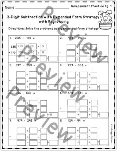 3 Digit Subtraction Expanded Form | Subtraction Strategy Worksheets ...
