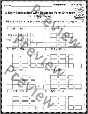 3 Digit Subtraction Expanded Form | Subtraction Strategy Worksheets ...