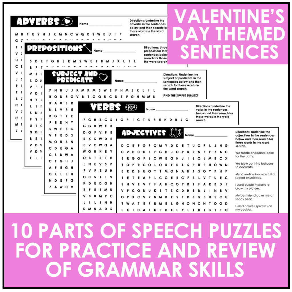 Valentine's Day Activity Word Search Grammar Practice | Digital or ...