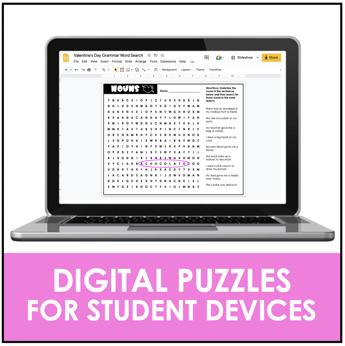 Valentine's Day Activity Word Search Grammar Practice | Digital or ...