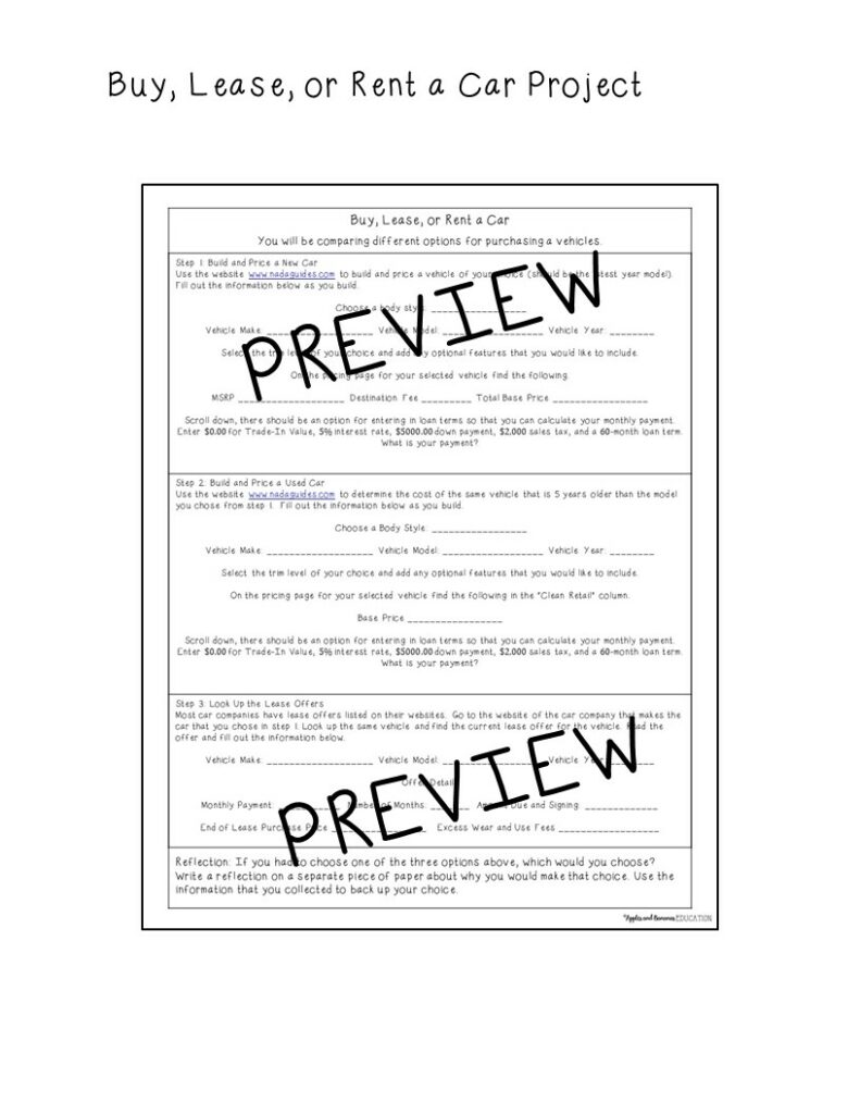 Buy, Lease, or Rent a Car | Made By Teachers