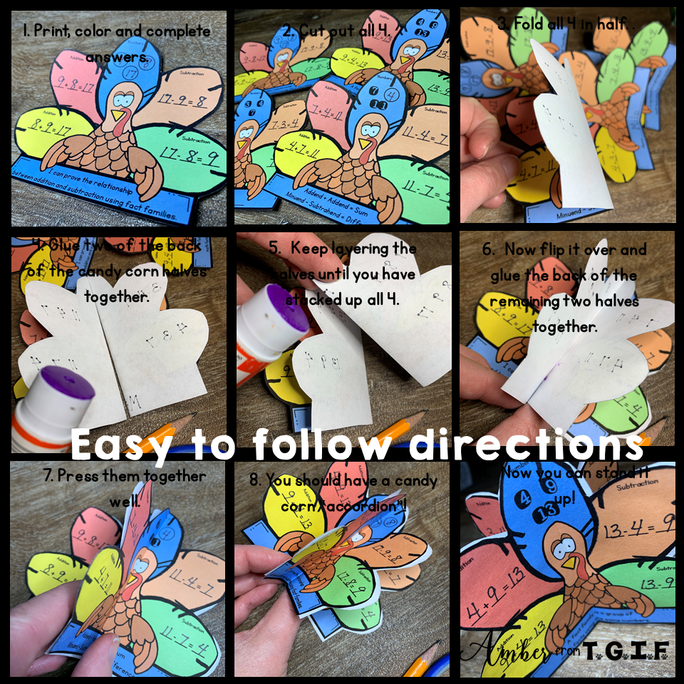 Addition and Subtraction Thanksgiving Math Craft | Fall Turkey Activity ...