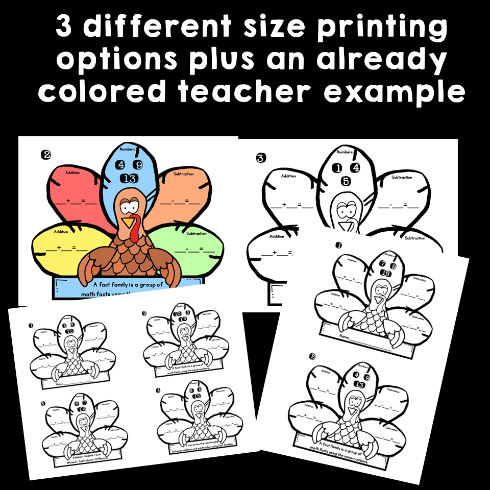 Addition and Subtraction Thanksgiving Math Craft | Fall Turkey Activity ...