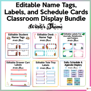 Editable Name Tags, Labels, Daily Agenda Reminders Winter Theme Bundle ...