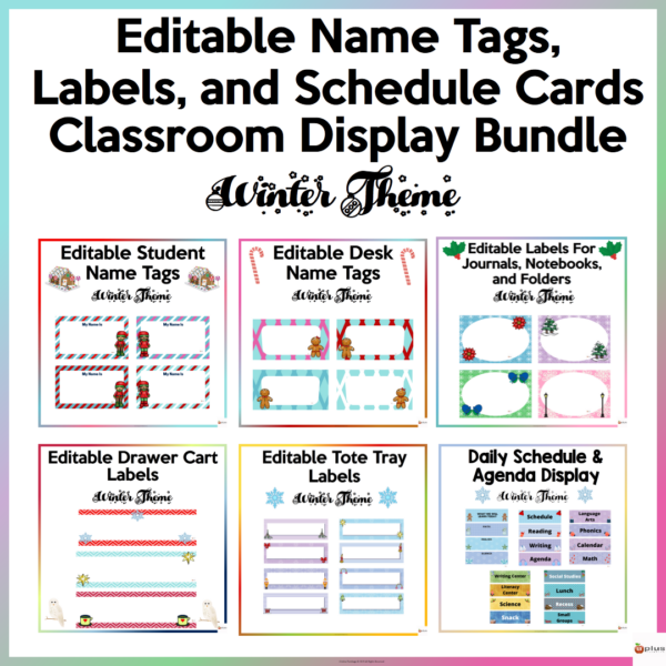 Editable Name Tags, Labels, Daily Agenda Reminders Winter Theme Bundle ...