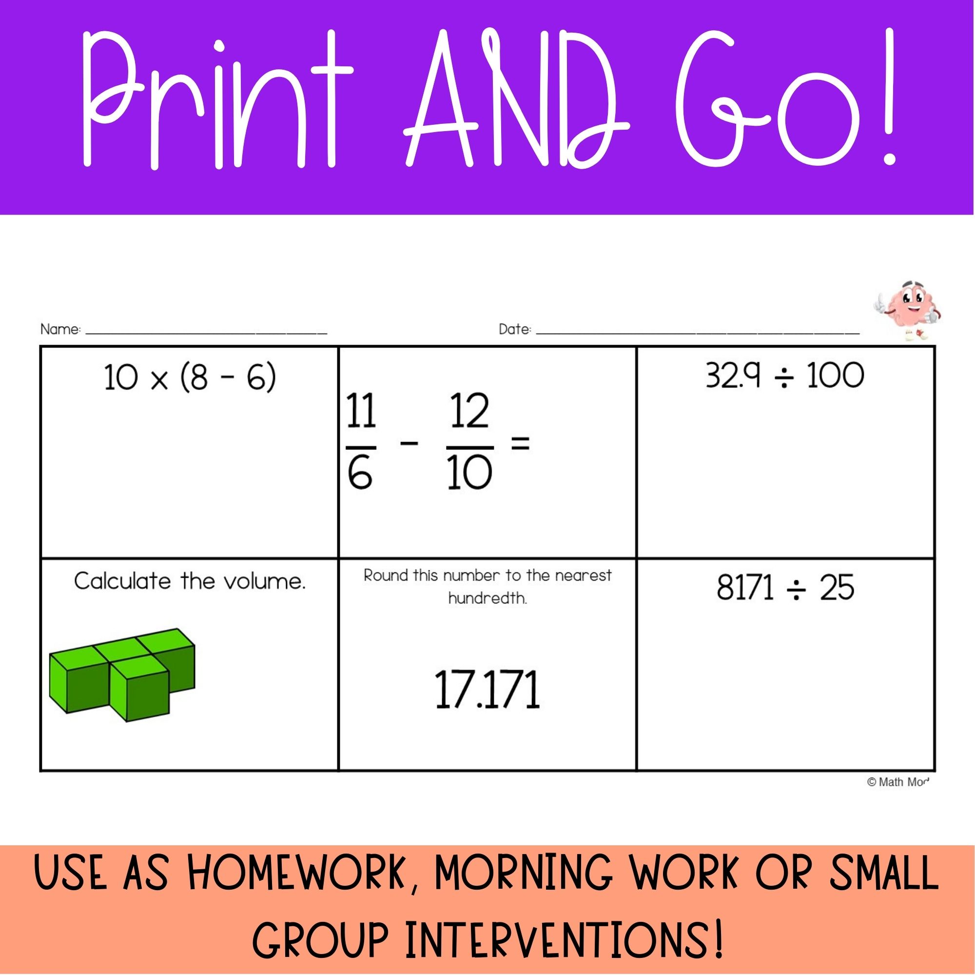 Grade 5 Math Daily Spiral Review for Math Homework or Math Morning Work ...