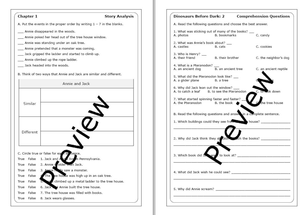 Magic Tree House "Dinosaurs Before Dark" worksheets | Made By Teachers