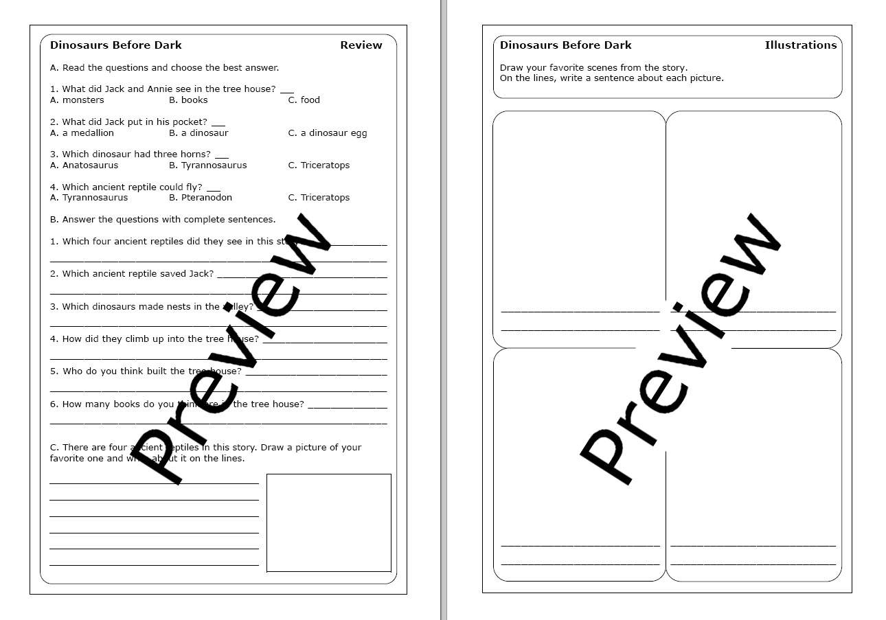 Magic Tree House "Dinosaurs Before Dark" worksheets - Made By Teachers