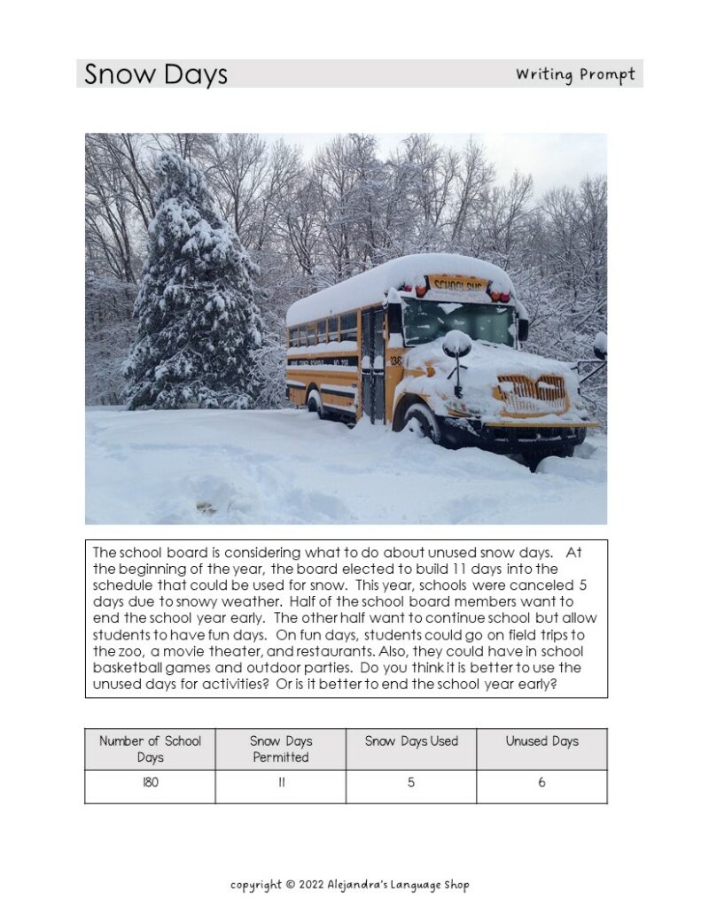 ESL State Language Test Prep Snow Themed Activities | Made By Teachers