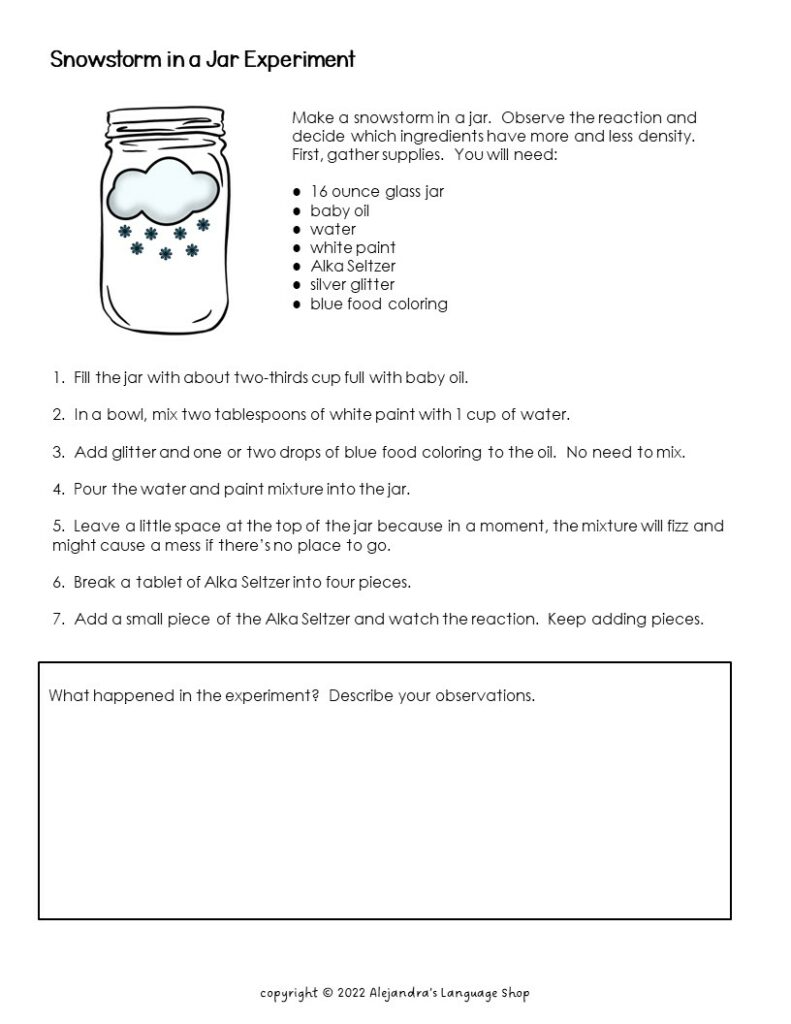 ESL Activities | Snowstorm in a Jar | Made By Teachers