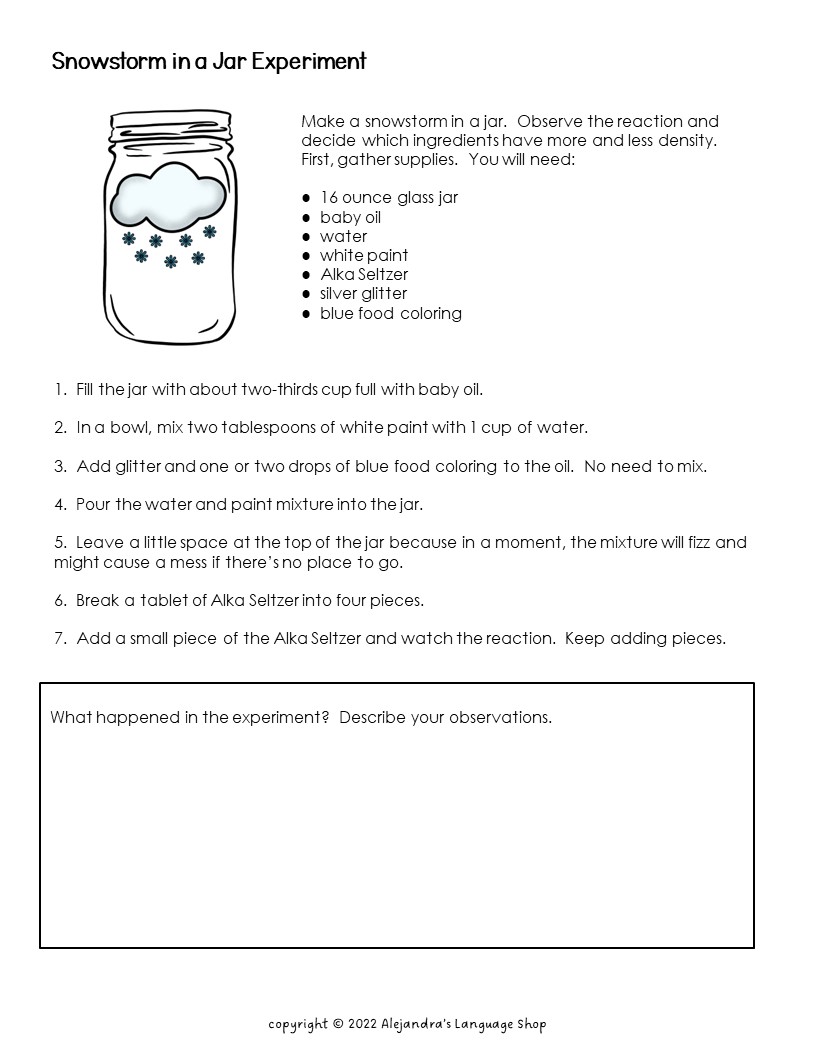 ESL Activities | Snowstorm in a Jar | Made By Teachers