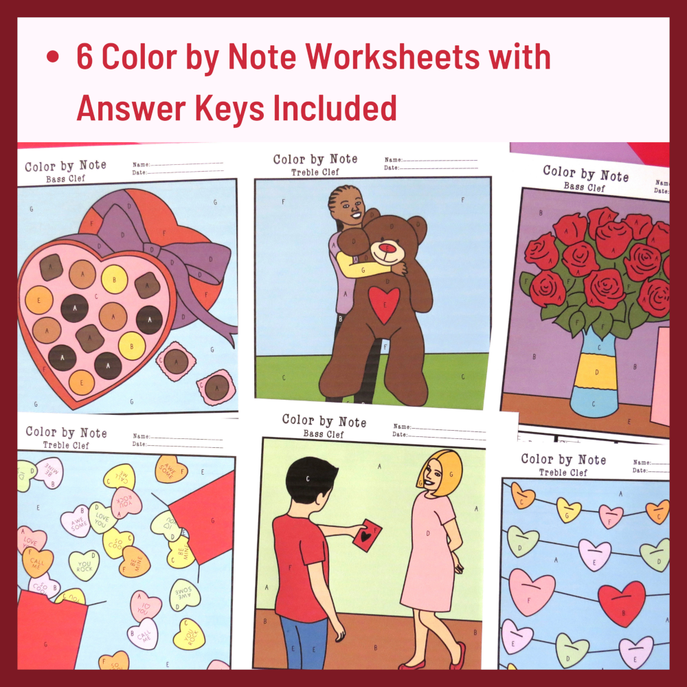 Valentine's Day Themed Color by Note - Treble Clef and Bass Clef | Made ...