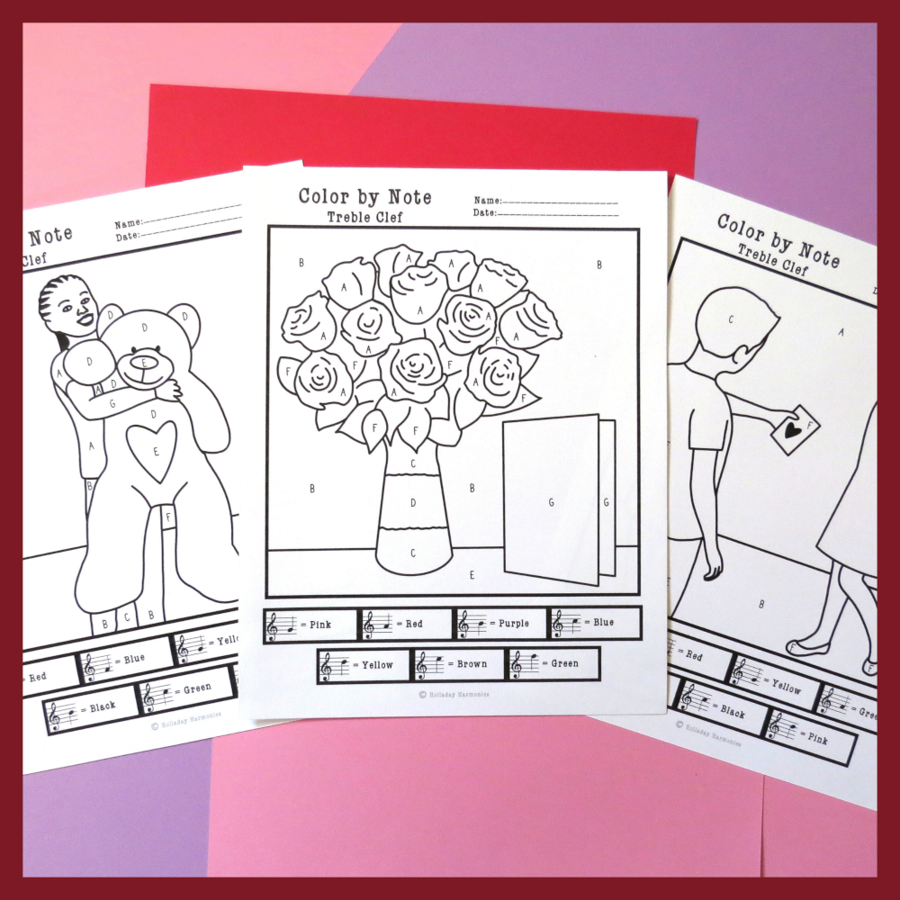 Valentine's Day Themed Color by Note - Treble Clef and Bass Clef | Made ...