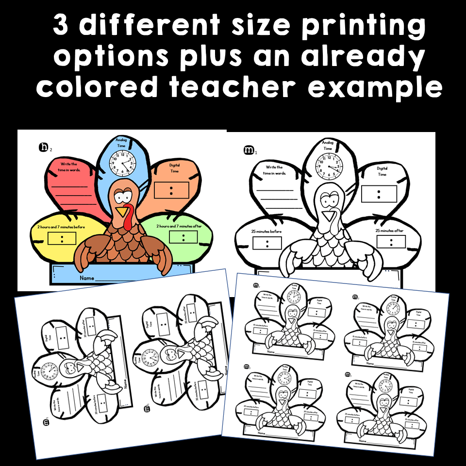 Telling Time and Elapsed Time Activity | Thanksgiving Fall Turkey Math ...