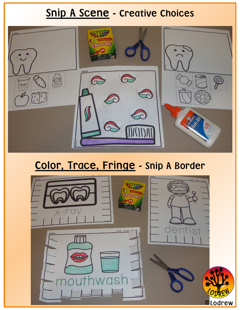 Scissor Skills Dental Health Centers Cut Paste No Prep Fine Motor ...