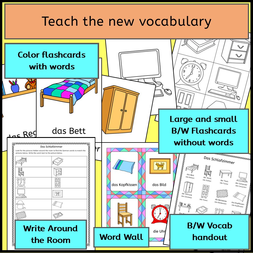 German Bedroom - Das Schlafzimmer - Vocabulary activities, puzzles and ...