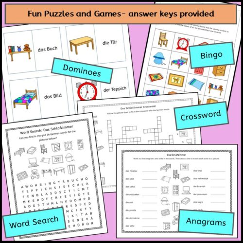 German Bedroom - Das Schlafzimmer - Vocabulary activities, puzzles and ...