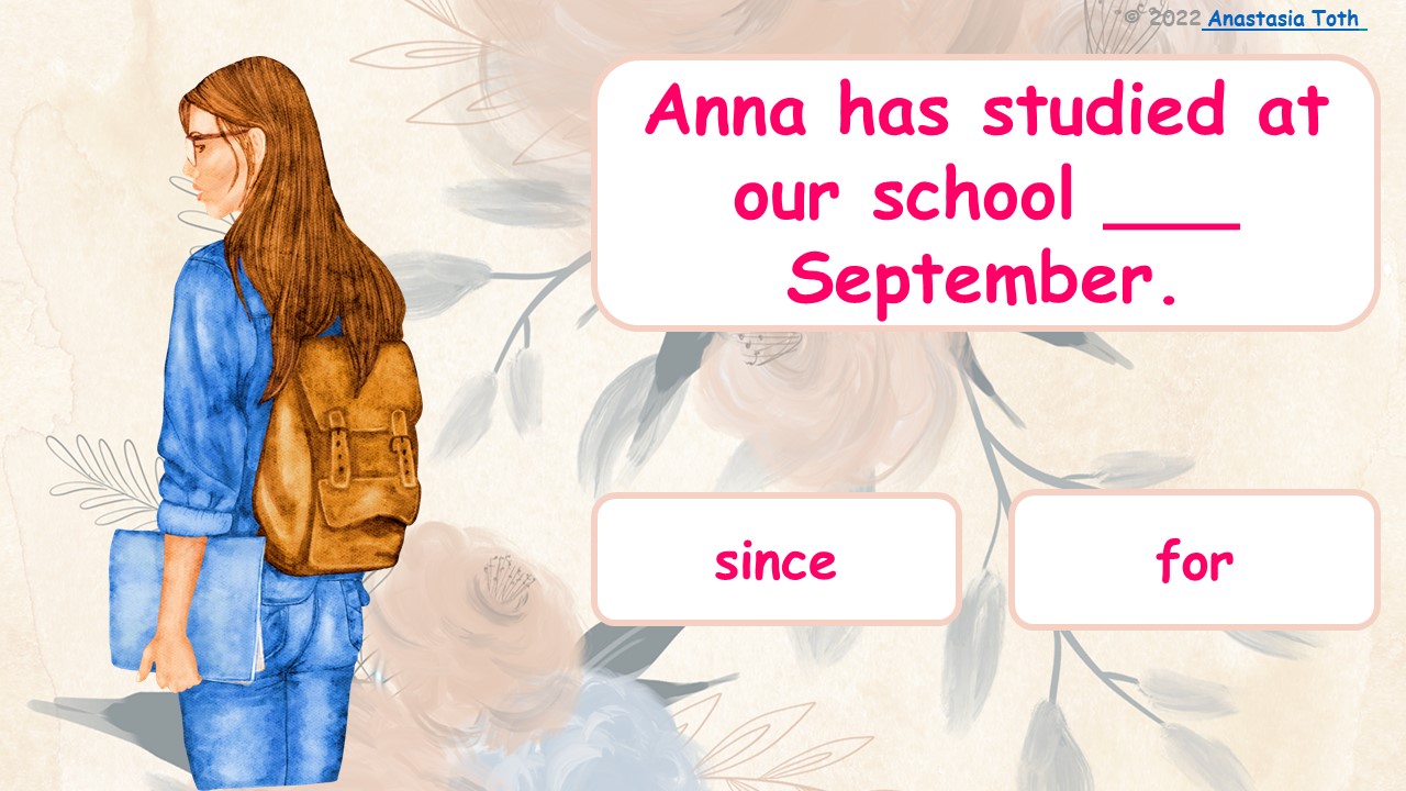 SINCE or FOR in PRESENT PERFECT tense interactive game/quiz/test ESL ...