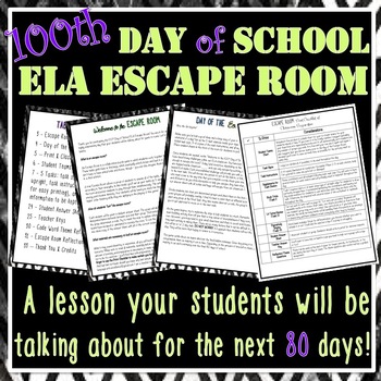 100th Day of School ELA Escape Room | Made By Teachers