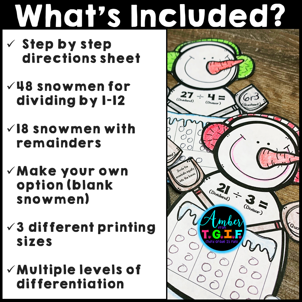 Winter Math Division Craft | Snowman Beginning Division | January ...