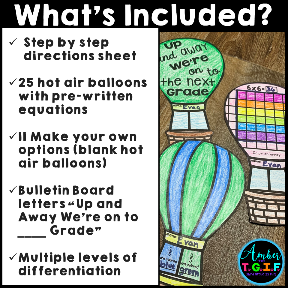 3rd Grade Math Craft Review Activities | Hot Air Balloon Theme | Made ...