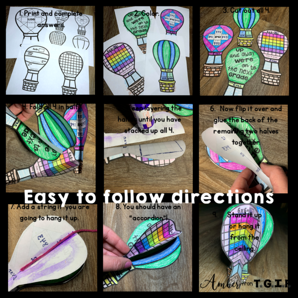 3rd Grade Math Craft Review Activities | Hot Air Balloon Theme | Made ...