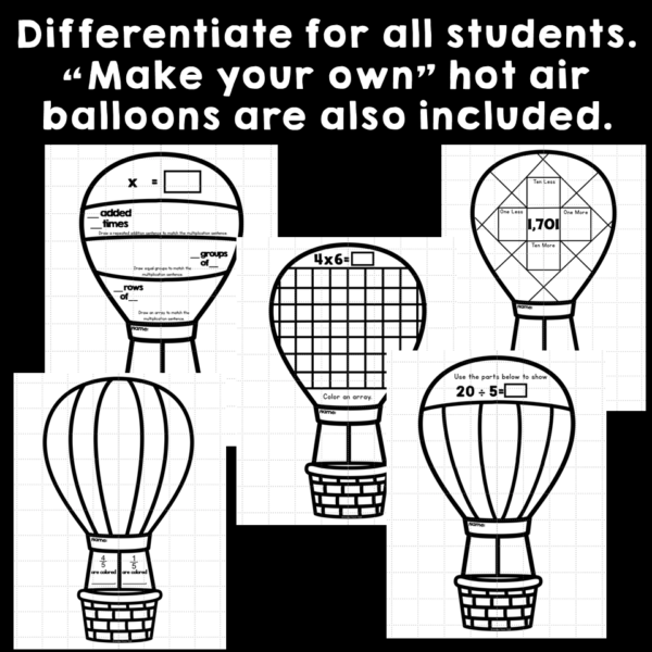 3rd Grade Math Craft Review Activities | Hot Air Balloon Theme | Made ...