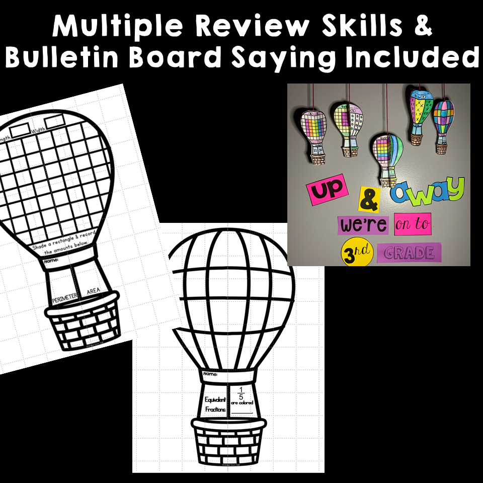 3rd Grade Math Craft Review Activities | Hot Air Balloon Theme | Made ...