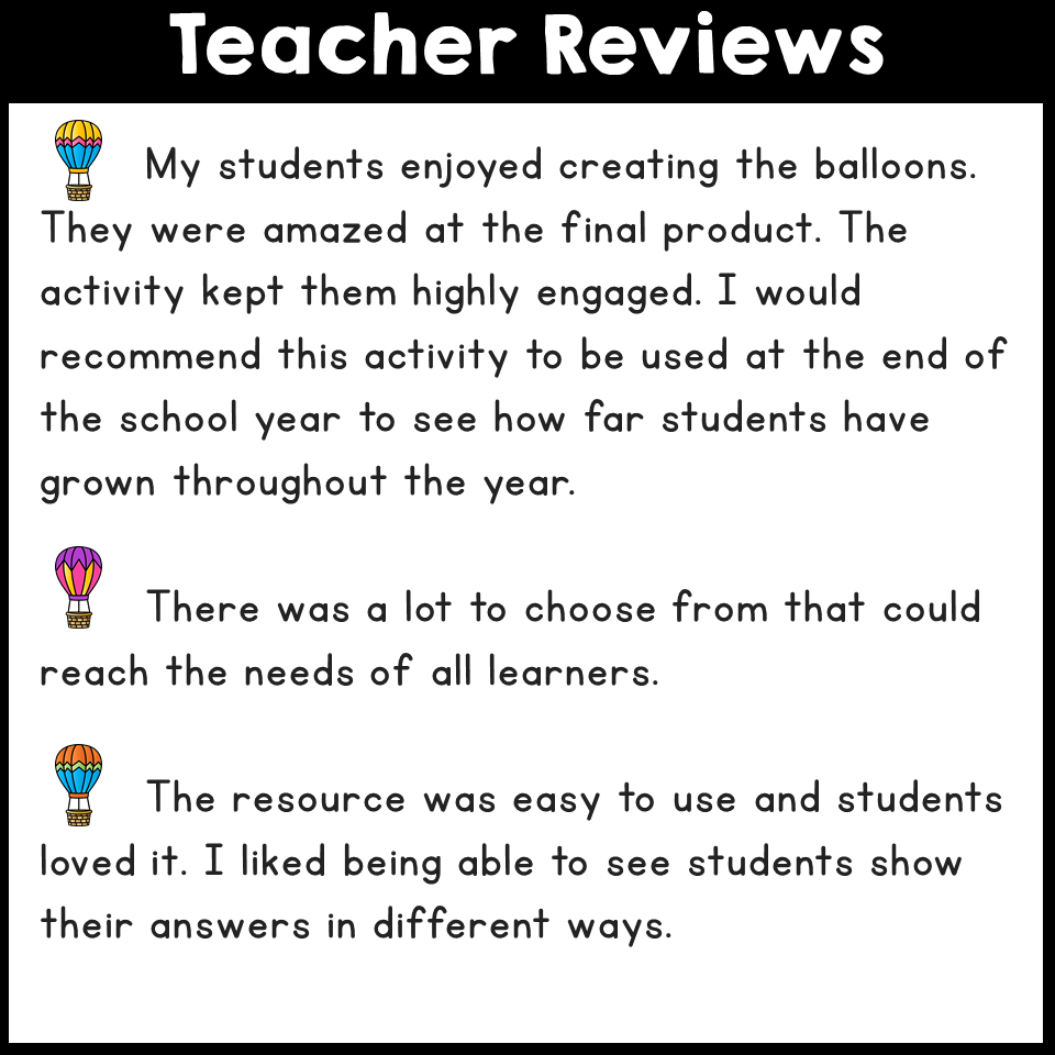 3rd Grade Math Craft Review Activities | Hot Air Balloon Theme | Made ...