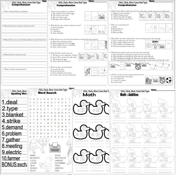Click Clack Moo Cows that Type Book Companion Reading Comprehension ...