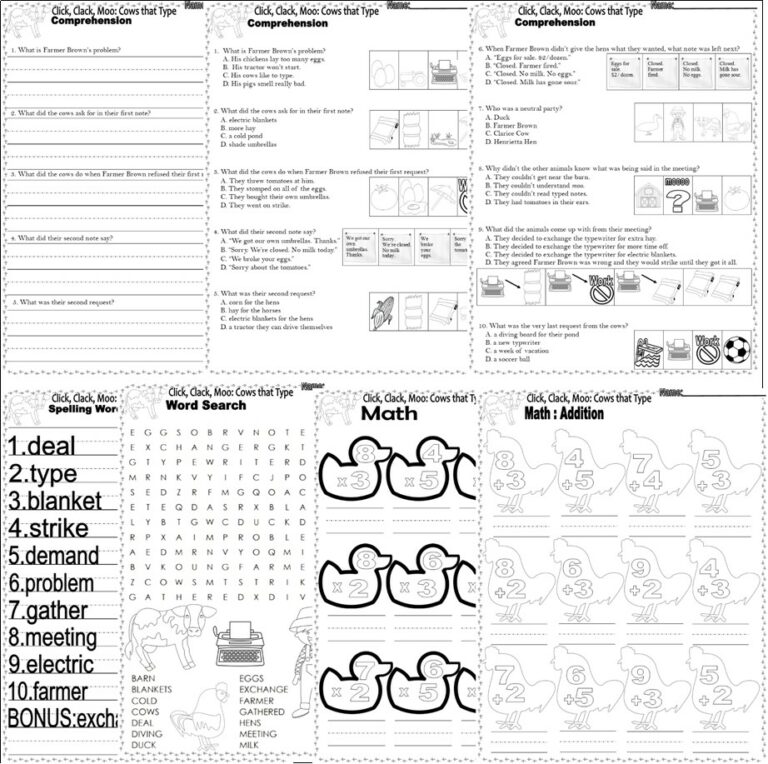 Click Clack Moo Cows that Type Book Companion Reading Comprehension ...