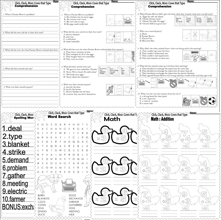 Click Clack Moo Cows that Type Book Companion Reading Comprehension ...