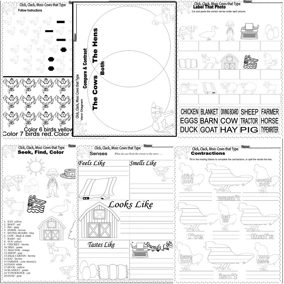 Click Clack Moo Cows that Type Book Companion Reading Comprehension ...