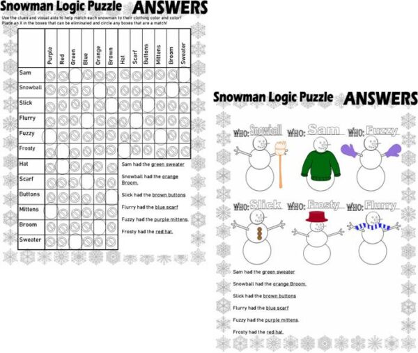 Snowman Logic Puzzle Graph Reasoning Critical Thinking Skills Math ...