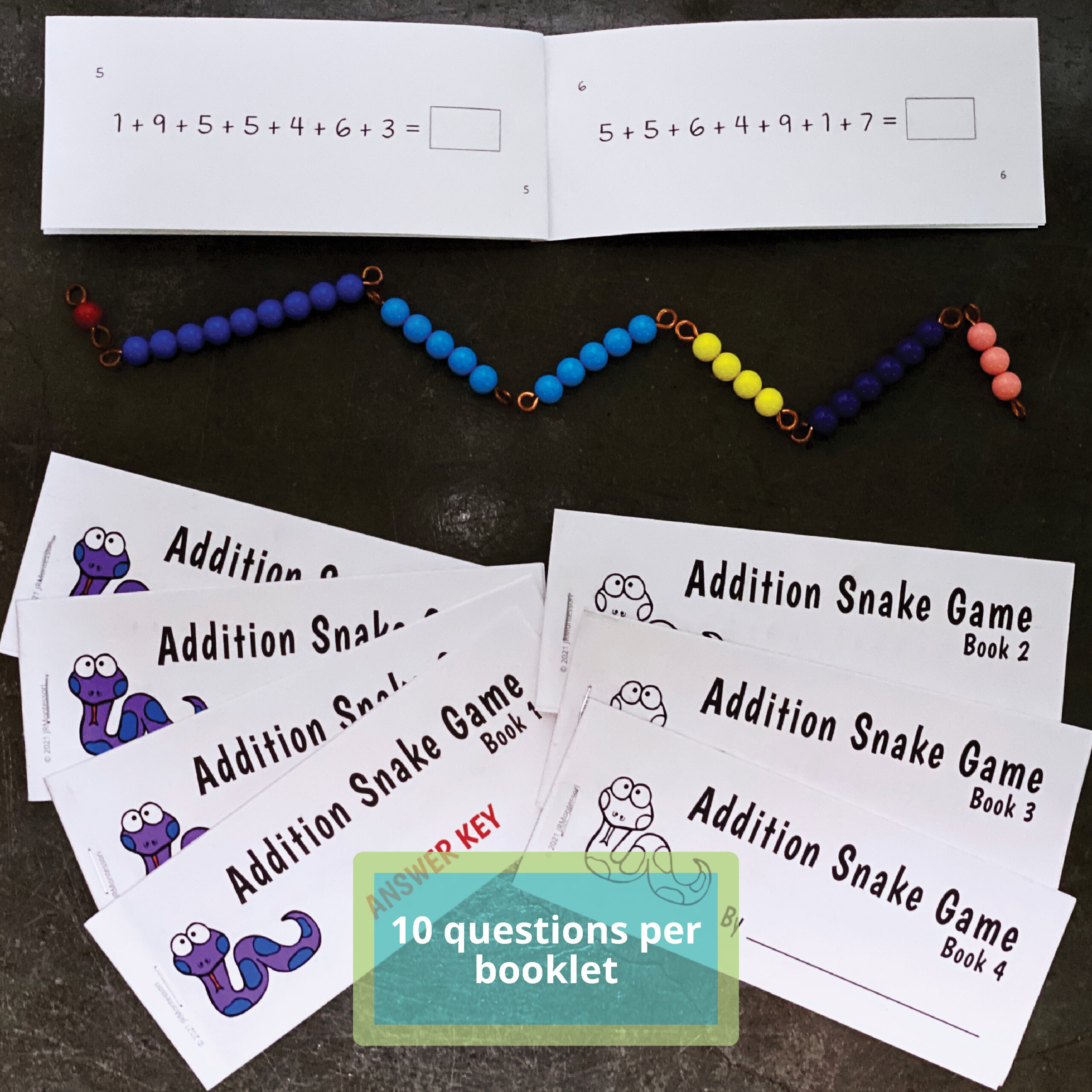 Montessori Math Addition Snake Game Booklets for Addition Facts ...
