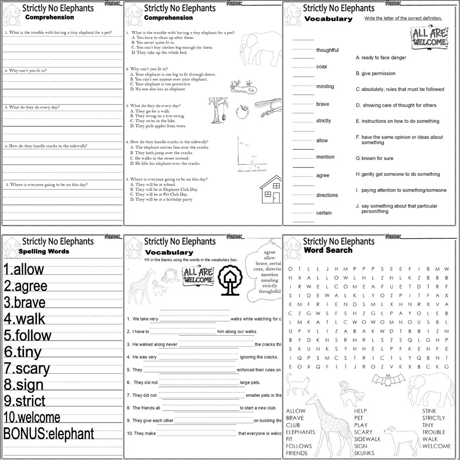 Strictly No Elephants Book Companion Reading Comprehension | Made By ...