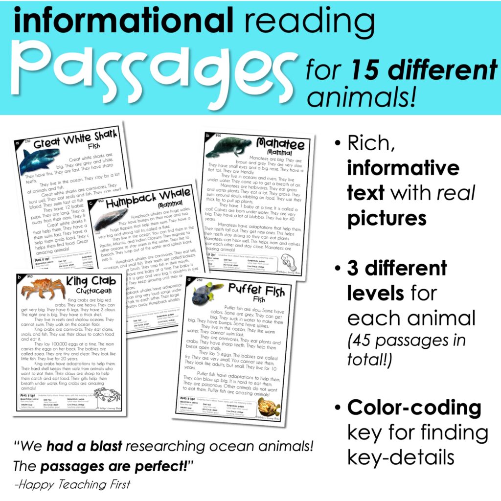 Ocean Unit Study | Ocean Animals Research Projects and Reading Passages ...