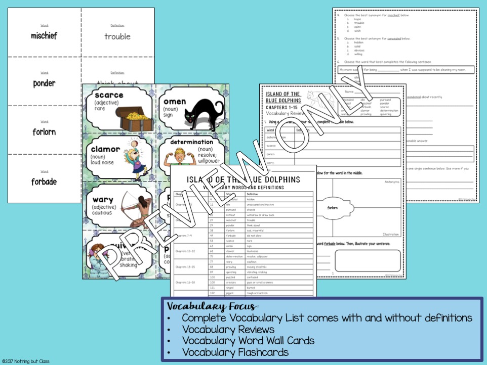 Island of the Blue Dolphins Novel Study | Comprehension and Vocabulary ...