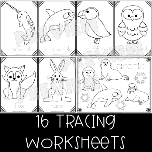 Arctic Animal Tracing Worksheets Fine Motor Activity, Winter Prewriting ...