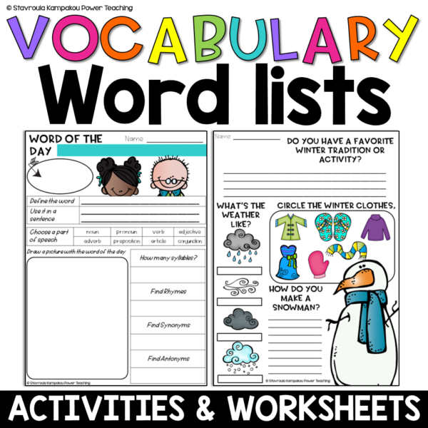 Vocabulary Activities Vocabulary Lists Word Search Inc Winter | Made By ...