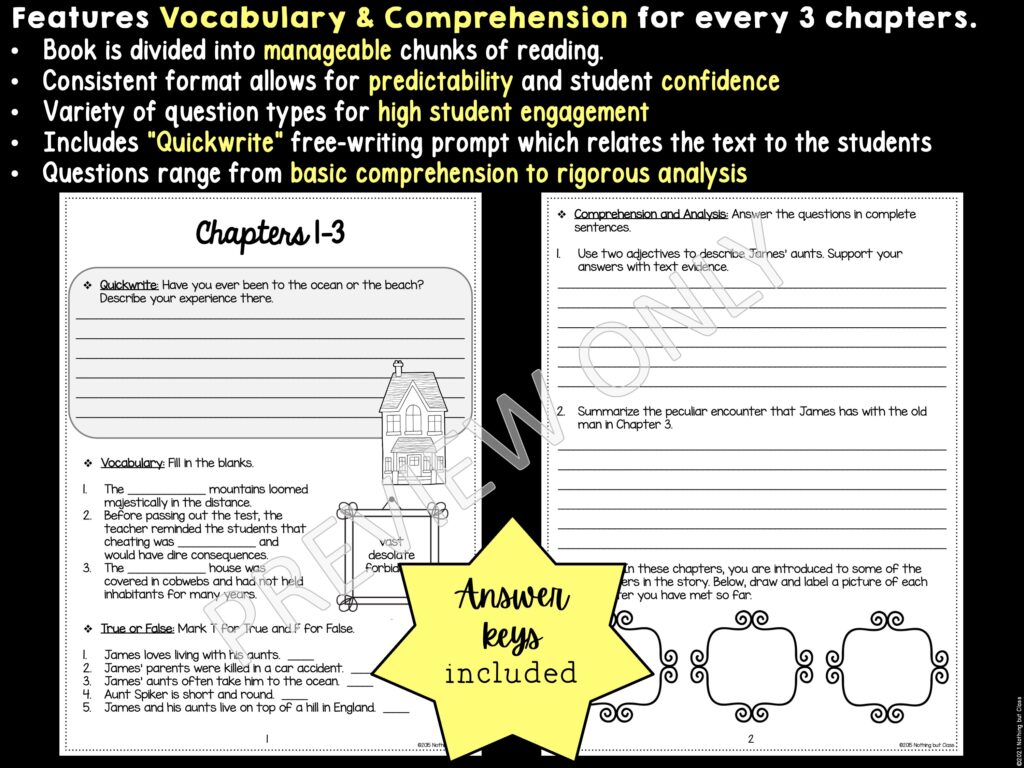 James and the Giant Peach Novel Study | Comprehension and Vocabulary ...