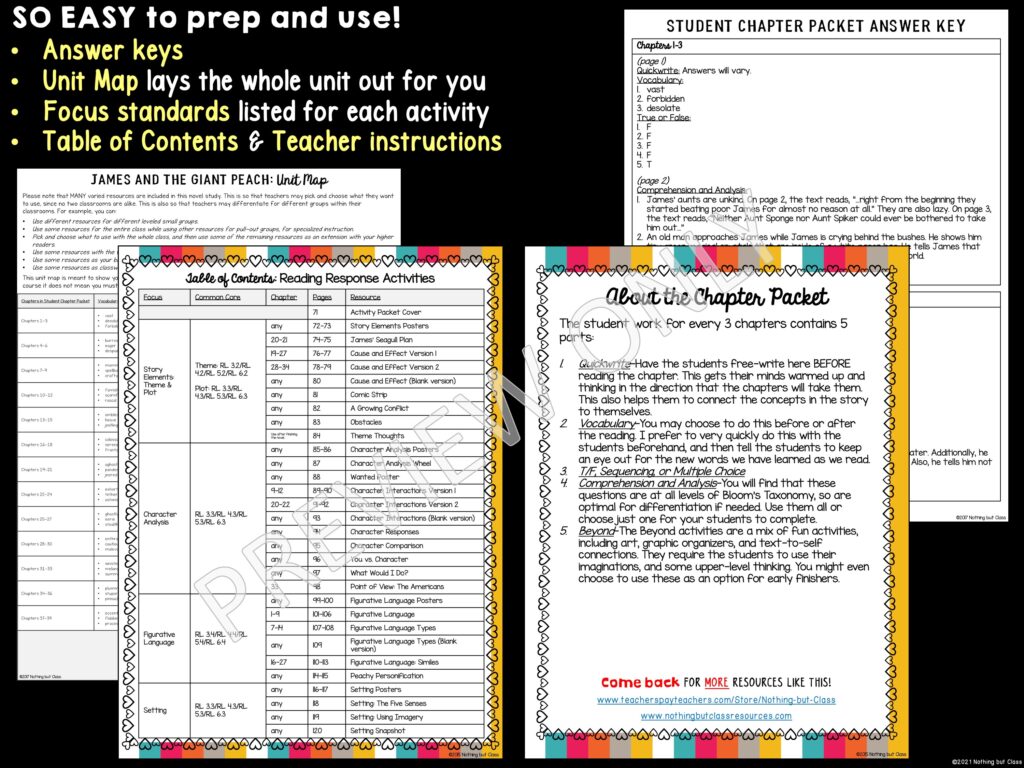 James and the Giant Peach Novel Study | Comprehension and Vocabulary ...