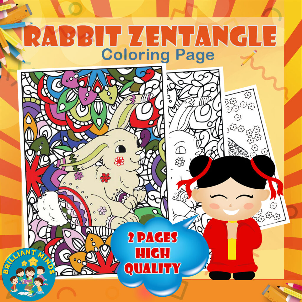 Rabbit Zentangle Coloring Pages for Easter, the upcoming 2023 Chinese ...